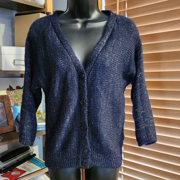 H&M | Sweaters | Gold Navy Deep V Knit Cardigan From Hm | Poshmark